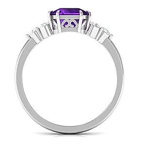 Rosec Jewels Certified Amethyst 8mm Asscher Cut Engagement Ring, AAA Quality, Natural Amethyst Diamond Ring - Ideal For Gift, 14K White Gold, Size:US 7.00