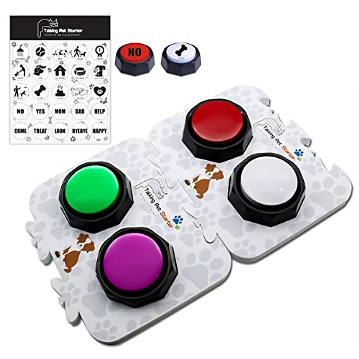 RIBOSY Soundboard, 4 Recordable Buttons with 2 Mats and 25 Stickers - Record and Playback Any Custom Message to Teach Your Dog Voice What They Want