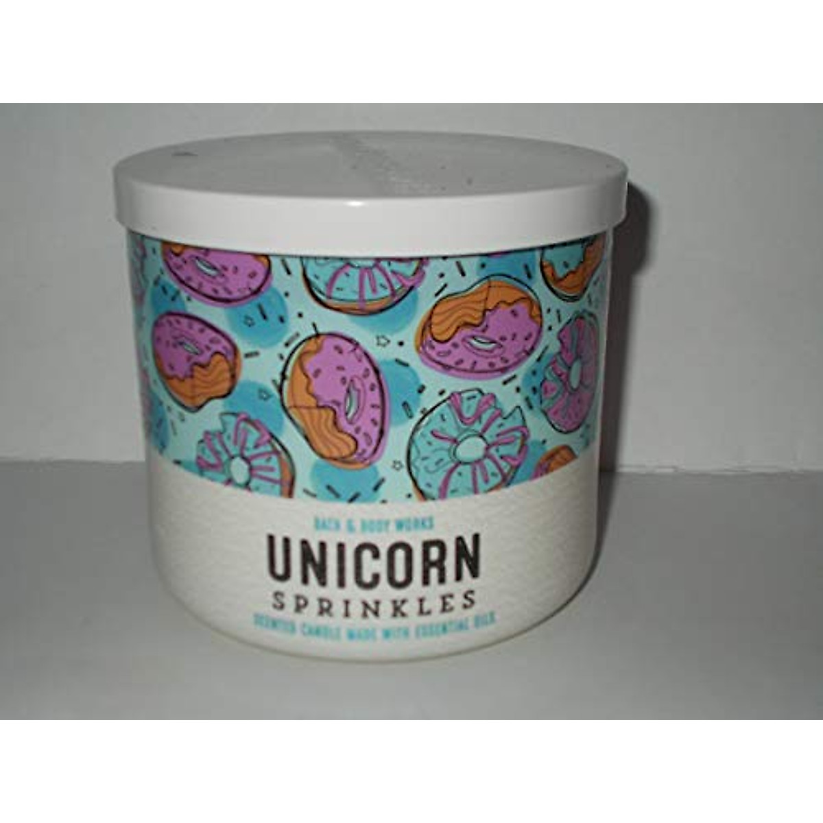 White Barn Bath and Body Works Unicorn Sprinkles 3 Wick Candle 14.5 Ounce White Blue Label