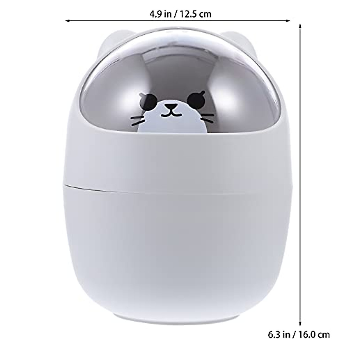 SEWACC Desktop Trash Can Cute Cartoon Table Garbage Storage Can Mini Desktop Wastebasket with Lid Small Office Countertop Garbage Can for Home Office ( Grey )
