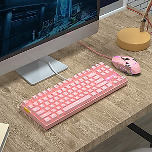 MageGee Mechanical Gaming Keyboard with Blue Switch, Compact 87 Keys Wired Computer Keyboard for Windows Laptop PC Gamer, LED White Backlit, Pink