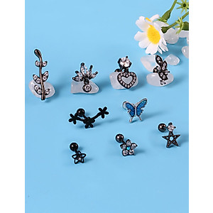 Kadogohno Black Cartilage Mid Helix Tragus Conch Earrings Piercing Jewelry 16g 16 Gauge Hypoallergenic Surgical Stainless Steel for Women