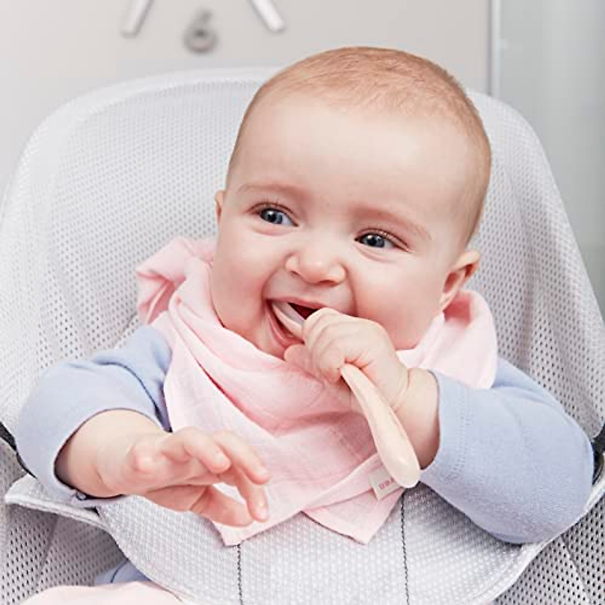 BEABA First Stage Baby Feeding Spoon Set, The Original Soft Tip Silicone Spoons for Babies, Gum Friendly BPA Lead Phthalate and Plastic Free, Great Gift Set (4 Pack), Rose