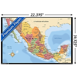 Trends International Map - Mexico Wall Poster, 14.725" x 22.375", Premium Poster & Mount Bundle