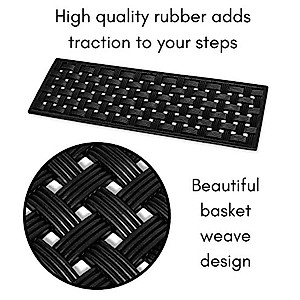 BirdRock Home Rubber Stair treads for Outdoors | Basket Weave Design | 9" x 30" | 4 Pack | Beautifully Designed Stair mats | Outdoor Stair treads Non-Slip Weather Resistant