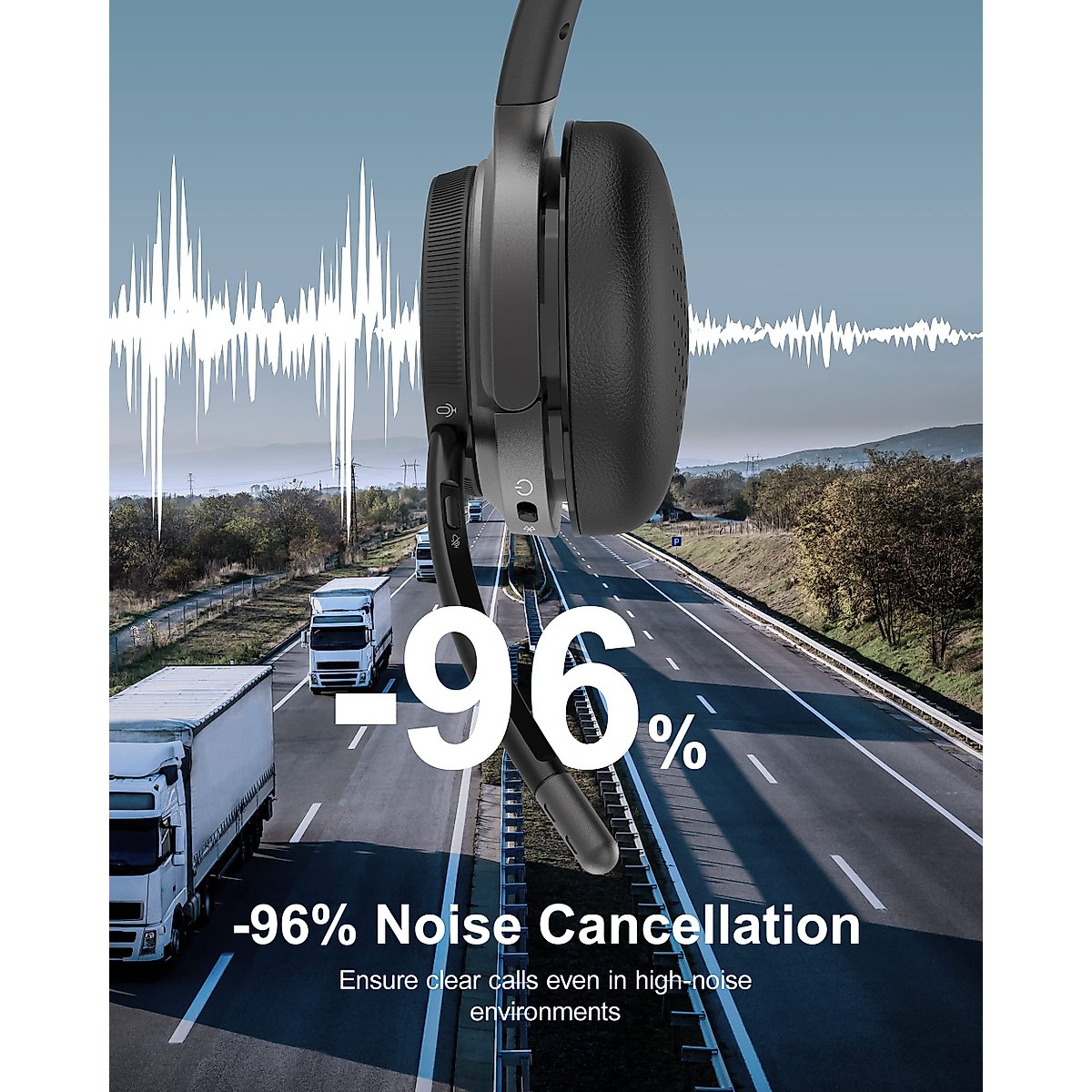 TZS Trucker Bluetooth Headset, Wireless Headset with ENC Noise Cancelling & Mute Button Microphone, V5.0 Handfree Bluetooth Headphone for Driving/Business/Office Compatible with iPhone and Android