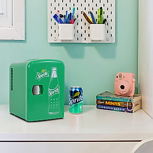 Sprite 4L Mini Fridge 6 Can Portable Cooler Warmer Personal Travel Refrigerator for bedroom skincare room car Office makeup Cosmetics beverage Snacks Lunch Drinks Cords Desk Home Dorm Green