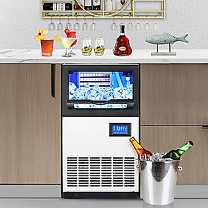 Commercial Ice Maker Machine, Freestanding/Under Counter Stainless Steel Ice Machine, 80Lbs/24 Hour with 24Lbs Ice Storage Capacity, Self Cleaning, Ideal for Restaurant/Bar/Cafe/Shop/Home/Office