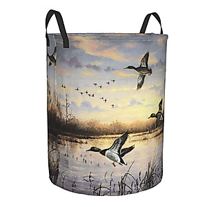 Laundry Basket Mallard Duck Painting Collapsible Laundry Hamper Lightweight Storage Bin for Bedroom Bathroom Toys Organizer Nursery Medium
