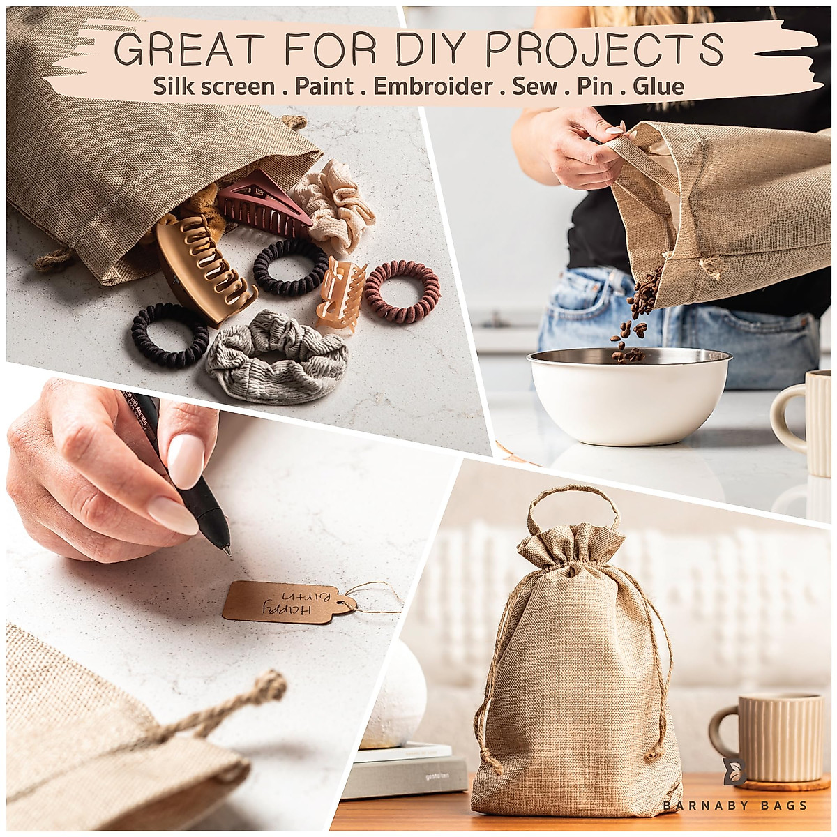 24 Pack - Burlap Bags with Drawstring 10" X 13" X 2" Jute Gift Bags Handle & Labels, Diy Craft, Wedding, Party Favor, Kitchen Storage, Rustic Multi-Use