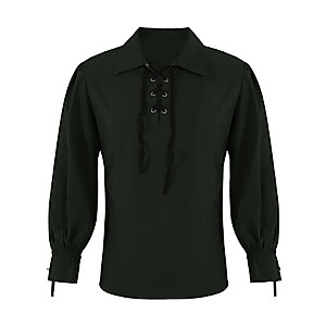 Mens Medieval Pirate Shirt Viking Renaissance Lace up Mercenary Halloween Scottish Jacobite Ghillie Tops