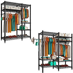 PUNION Wire Garment Rack, Heavy Duty Clothes Rack for Hanging Clothes, Metal Clothing Rack, Compact Freestanding Wardrobe Closet with Shelves Racks