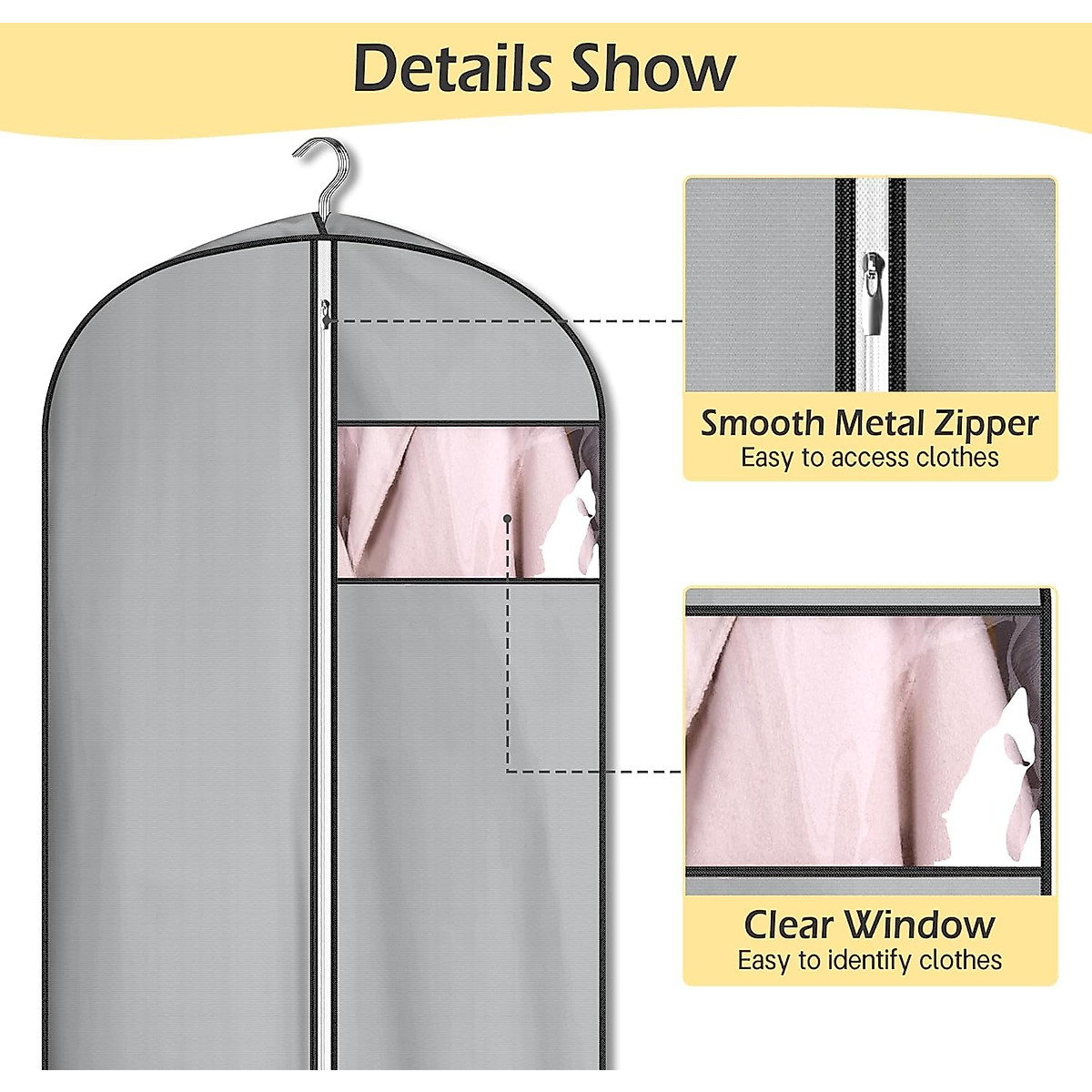 MISSLO 4" Gusseted Garment Bags for Hanging Clothes 65" Dress Bags for Gowns Long Waterproof Dress Cover for Closet Hanging Clothes Storage Bag, 3 Packs