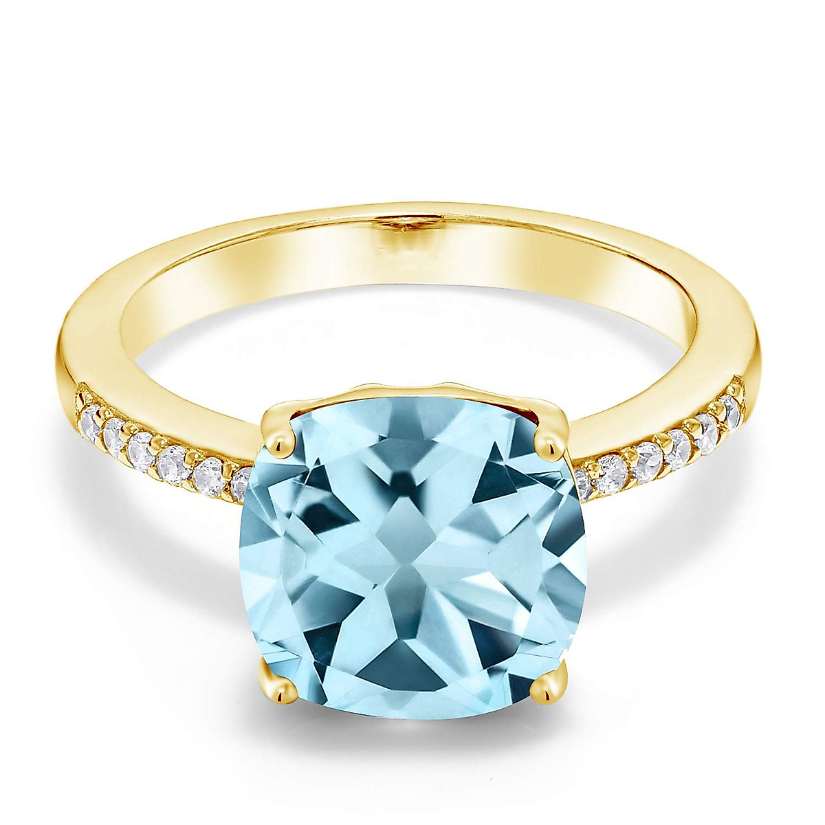 Gem Stone King 18K Yellow Gold Plated Silver 10MM Cushion Gemstone Birthstone Engagement Ring | Wedding Anniversary Promise Ring For Women | Available In Size 5, 6, 7, 8, 9