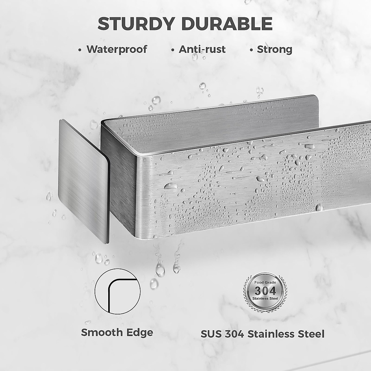 Wall Mount Towel Holder Self Adhesive Towel Rack 304 Stainless Steel Stick on Hand Towel Stand 8 Inch Heavy Duty Towel Hanger for Bathroom No Drilling Towel Bar Hardware Brushed Silver 1 PCS