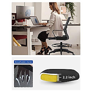 Drafting Chair Tall Office Chair Adjustable Height with Lumbar Support Arms Footrest Mid Back Desk Chair Swivel Rolling Mesh Computer Chair for Adults Standing Desk Drafting Stool(Black)