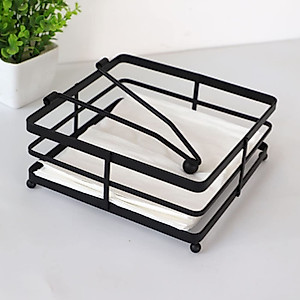 Flat Napkin Holder, Tissue Rack Stand for Kitchen Dining Table, Black Metal Napkin Dispenser with Weighted Arm, Square Tissue Holder for Farmhouse Kitchen Countertops Tables Tissue Storage basket