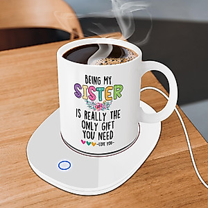 Sister Gifts, Sister Gifts from Sisters, Gifts for Sister, Christmas Sister Gifts for Women, Smart Warmer Thermostat Coaster with Mug, Christmas for Sister