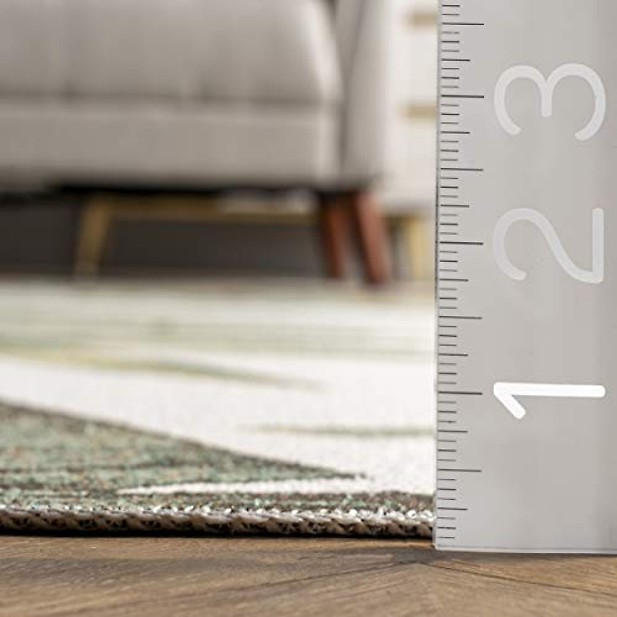 nuLOOM Elen Machine Washable Natural Leaves Area Rug, 5' x 8', Olive