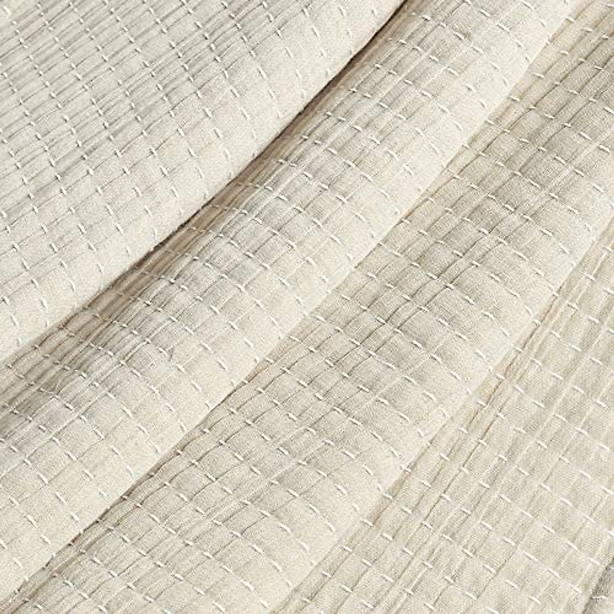 Lush Decor Solid Kantha Pick Stitch Yarn Dyed Cotton Woven Throw Blanket, 60" x 50", Neutral & Off-White