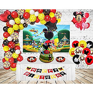 FQFMJDM Mickey Mouse Clubhouse Backdrop for Birthday Party Decorations Park Baby Shower Background Cake Table Supplies Theme Banner 5x3ft