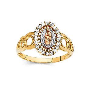 Savlano 18K Gold Plated Yellow White & Rose Tri Color Lady of Guadalupe Virgin Mary with Round Cut Cubic Zirconia Women Religious Ring (8)