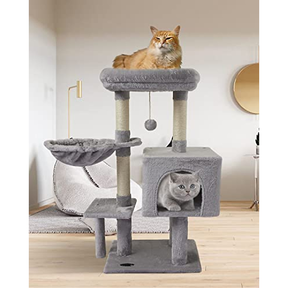 FISH&NAP US09H Cute Cat Tree Kitten Cat Tower for Indoor Cat Condo Sisal Scratching Posts with Jump Platform Cat Furniture Activity Center Play House Grey