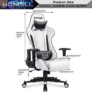 Homall Gaming Chair Office Chair High Back Racing Computer Desk Chair PU Leather Chair Executive and Ergonomic Swivel Chair with Headrest and Lumbar Support (White)