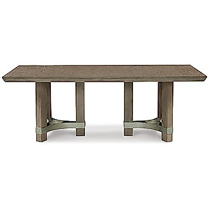 Benjara 84 Inch Rectangular Gray Dining Table, Pedestal Base, Metal Stretchers