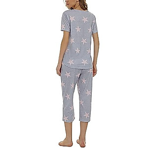 MOYEE Women's Pajama Set Soft Lounge Outfits Short Sleeve Capri Pants with Pockets(#01 Grey Ps, Large)
