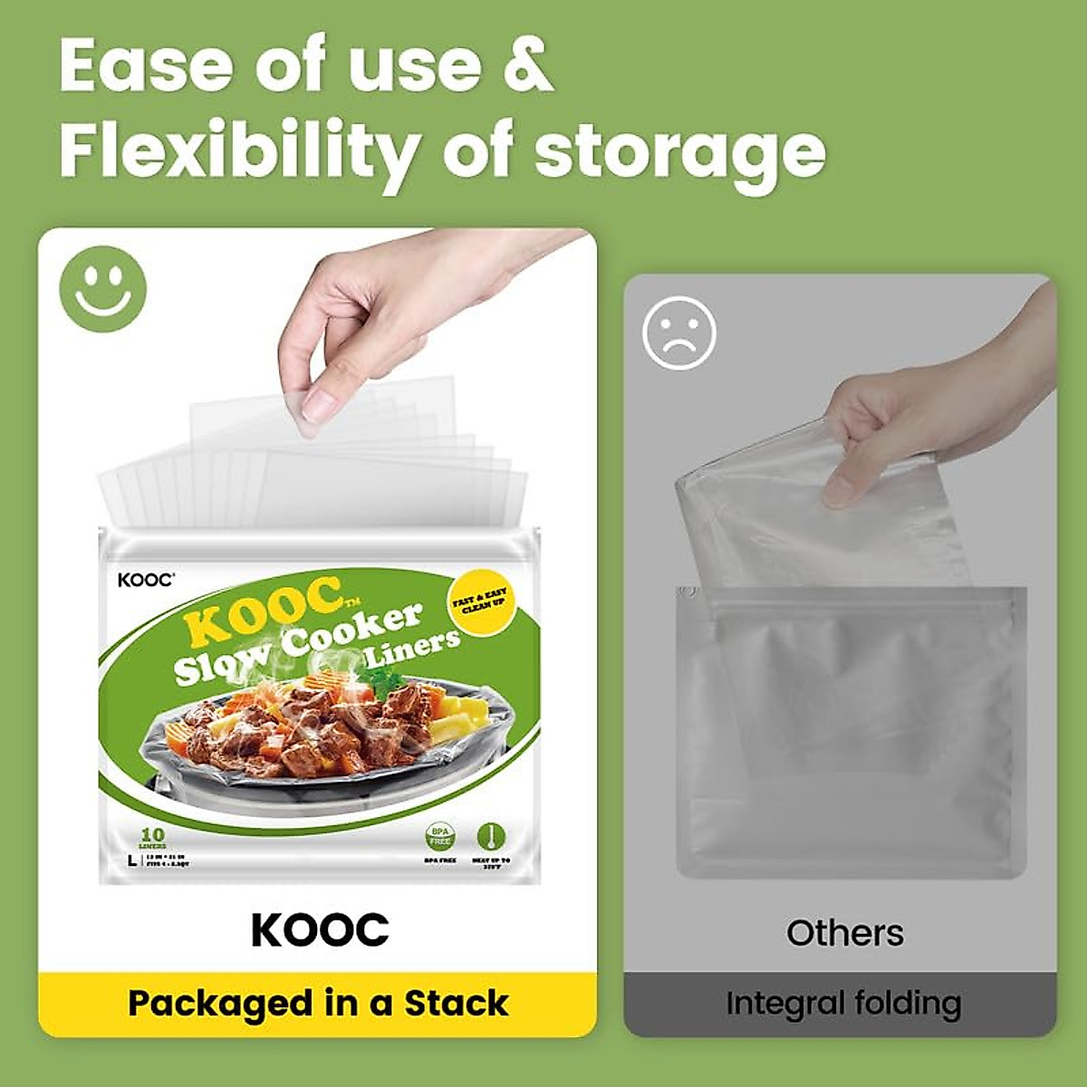 [NEW] KOOC Disposable Slow Cooker Liners and Cooking Bags, 1 Pack(10 Counts), Large Size Pot Liners Fit 4QT to 8.5QT, 13"x 21", Fresh Locking Seal Design, Suitable for Oval & Round Pot, BPA Free
