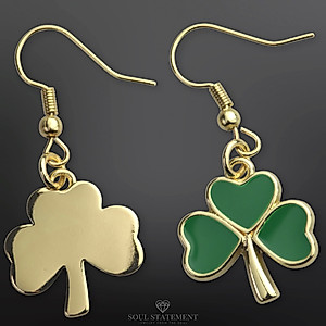 Shamrock Green Dangle Earrings: Green Clover Dangling Earrings for Women - St Patrick's Day Accessories (Gold)