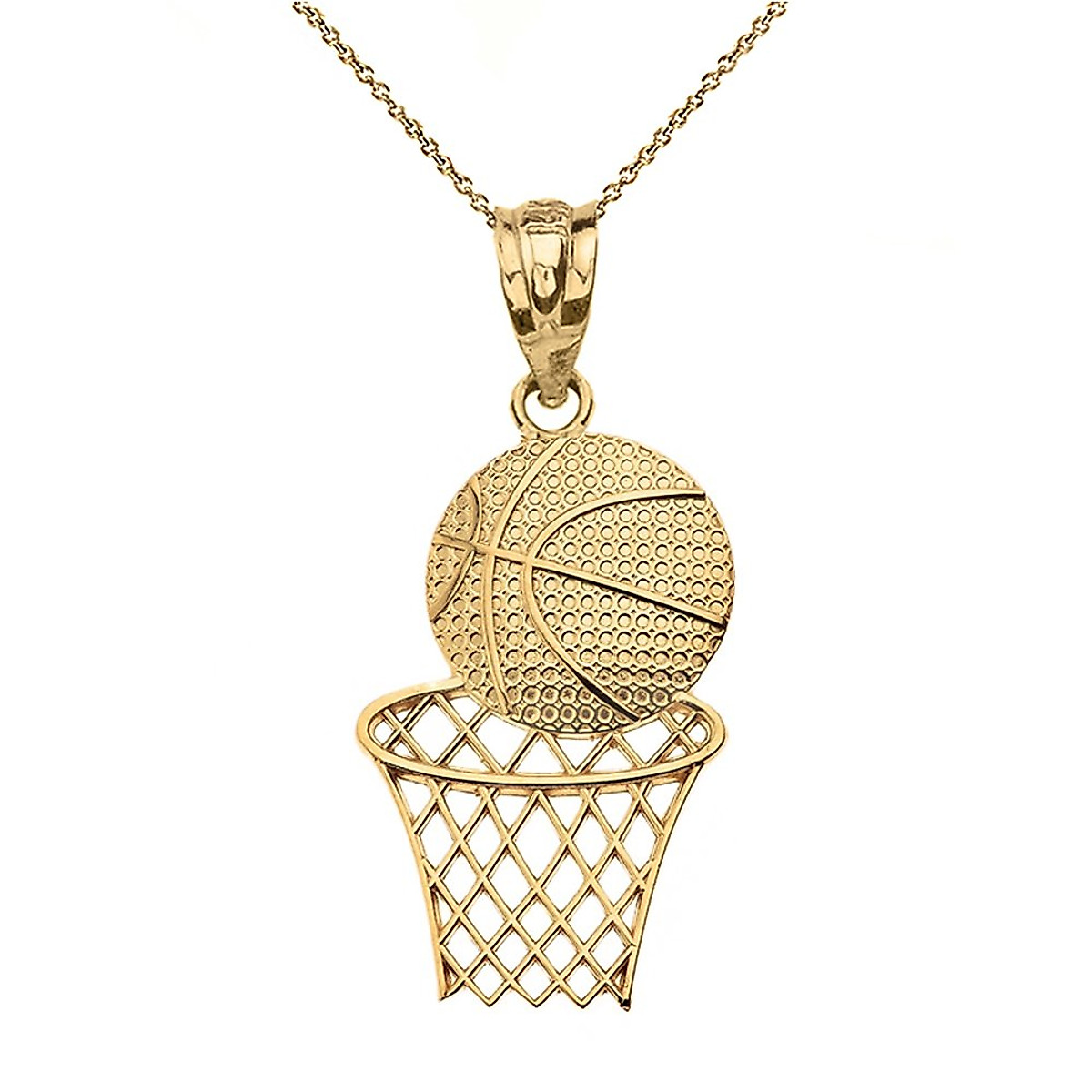 14K Yellow Gold Basketball Hoop Sports Pendant Necklace, 18"