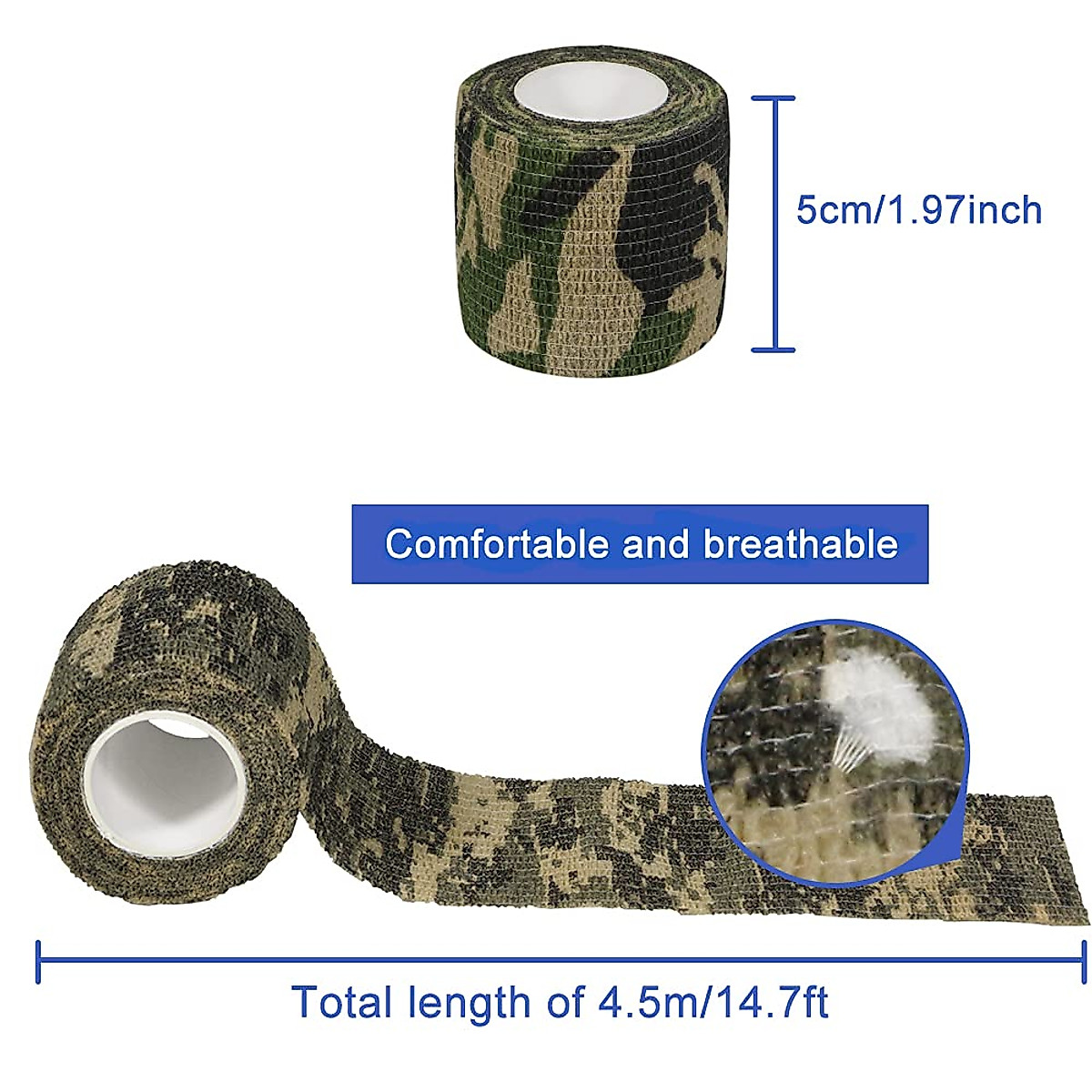 GooGou Self Adherent Bandages Camouflage Cohesive Tape Camo Elastic Sports Tape for Sports Hunting Gear and Finger Wrist Ankle 8PCS 2 in X 14.7 ft (Wetland Camouflage)