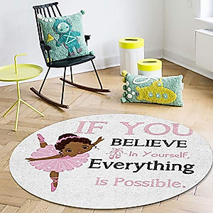 Round Area Rugs 3ft Pink Ballerina Black Girl Ballet Dancer Indoor Throw Runner Circle Rug Entryway Doormat Floor Carpet Pad Yoga Mat for Bedroom Living Room Inspirational Motto