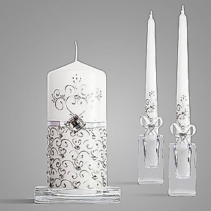 Unity Candles for Wedding Ceremony Set - 3 Pcs 6" Pillar & 2 10" Tapers Candles - Unity Decorative Wedding Candle White Ceremonial Candles - Velas Decorativas para Boda - Wedding Table Centerpiece