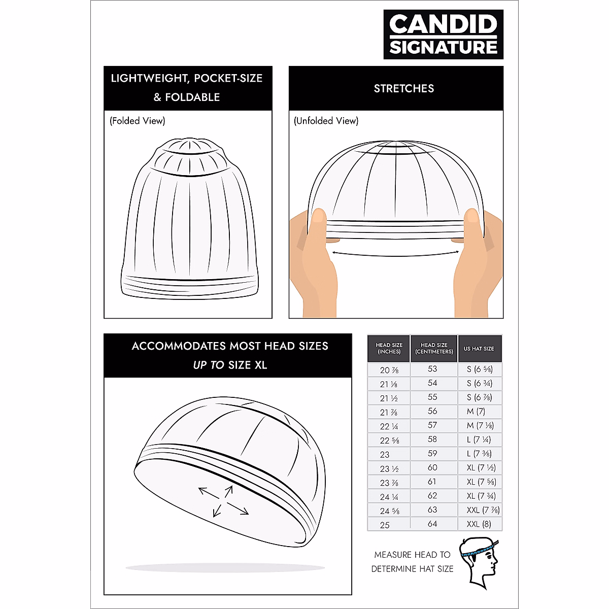 Candid Signature Apparel Skull Caps for Men & Women with Zigzag Knit | 100% Breathable Cotton Beanie Kufi Skully Caps (Black (Zigzag))