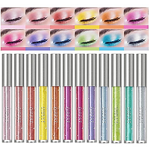 BestLand 12 Colors Liquid Glitter Eyeshadow Set, Multi-dimensional Metallic Glitter Shimmer Smokey Eye Looks Waterproof Long Lasting Quick-Drying Sparkling Eye Shadow Makeup Kits (Color B)