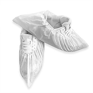 Greenour Shoe Covers Disposable for Indoors Pack of 100 (50 Pairs) Waterproof CPE Booties Shoes Protectors Coverings Fits Up to Size 11 US Men and 13 US Women White Large