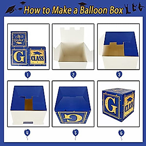 Graduation Card Box - Set of 4 Royal Blue and Gold Balloon Boxes with "GRAD" and"CLASS OF 2023" Letters Graduation Boxs for High School and College Graduation Announcements 2023 Decorations