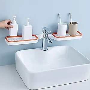 HN 180° Rotatable Bathroom Corner Rack Wall Mounted Shower Shelf Shampoo Storage Rack Holder White Orange, 13x4.3x2.75inch