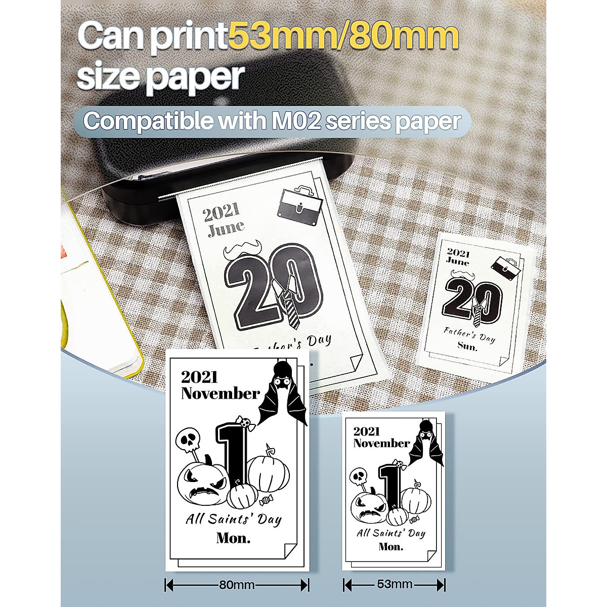 Memoqueen M03 pocket printer - Mini Thermal Printer Bluetooth Mobile Portable Printer Sticky Note Printer Photo Printer, Compatible With 53mm(2inch)/80mm(3inch) Paper, Best for notes, photo&list,white