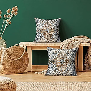 AEIOAE Boho Pillow Covers 20x20 Inch Set of 2,Carpet Pattern Throw Pillows Case,Rust Blue Ethnic Design Outdoor Decorative Square Linen Farmhouse Decor Cushion Covers for Home Sofa Bed Couch