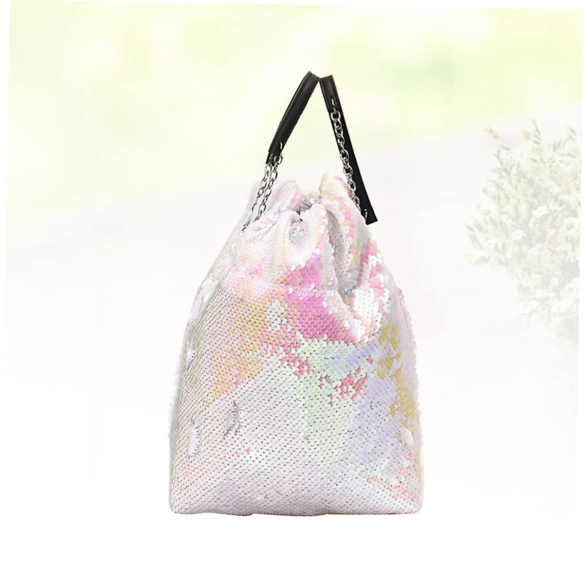 OSALADI Luxury Sequin Messenger Bag Women's Bucket Bag with Chain Large Capacity Tote Shiny Sequin Design White