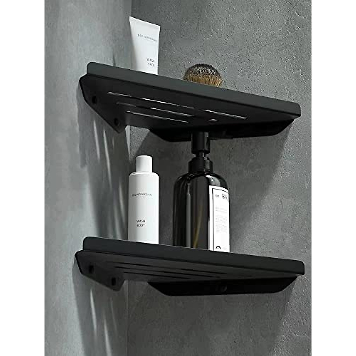 XiangYi 2 Pack Corner Shower Caddy, Adhesive Bathroom Shelf Wall Mounted, No Drilling Kitchen Racks Shower Caddies, Storage Organizer for Bathroom, Toilet, Kitchen and Dorm,Stainless Steel Black