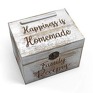 Wooden Recipe Box with Cards and Dividers - Includes 6 Wood Dividers - 50 Double Sided 4x6 Recipe Cards - Premium Handcrafted Quality - Great Gift Idea - Wedding, Birthday, Anniversary, Mother's Day