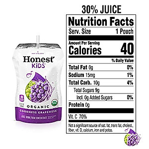 Honest Kids Goodness Grapeness, Grape Organic Fruit Juice Drink, 6.75 fl oz (32 Pack)