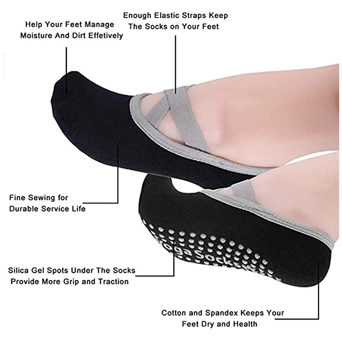 Yinxily Non Slip Yoga Socks for Women,Sticky Sock for Pilates & Pure Barre & Walking & Bikram Fitness Socks with Grips