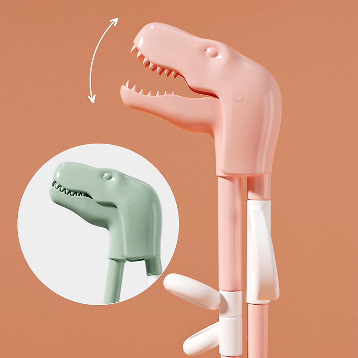 Training Chopsticks - Cute Beginner Chopsticks - Children's Cutlery and Learning Utensils With attachable Trainer - Encourage Fine Motor Skills and Healthy Eating Habits - Green Dinosaur