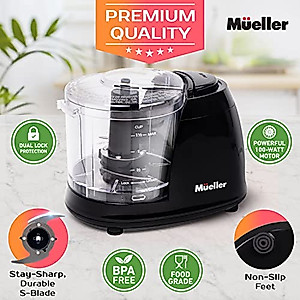 Mueller Mini Food Processor, Electric Food Chopper, 1.5-cup Meat Grinder, Mix, Chop, Mince and Blend Vegetables, Fruits, Nuts, Meats, Stainless Steel Blade, Black
